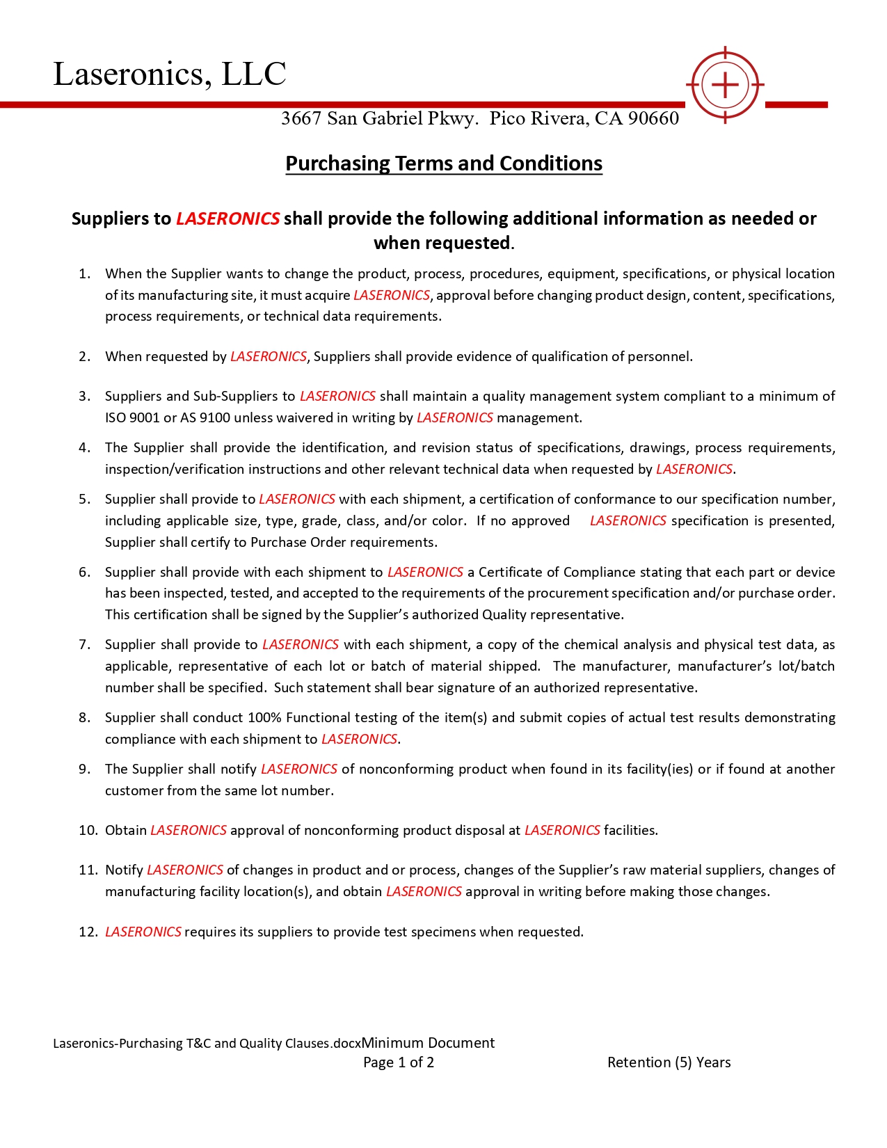 Purchasing Terms and Conditions - laseronics